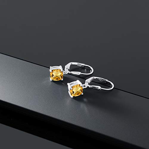 Gem Stone King 925 Sterling Silver Yellow Citrine Drop Dangle Earrings For Women | 1.86 Cttw | Gemstone November Birthstone | Cushion 6MM