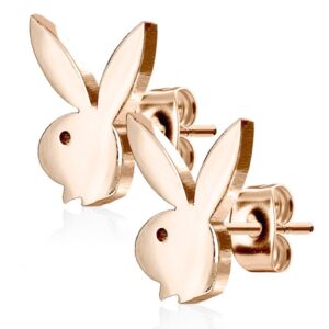 pierce2go playboy 316l 20g surgical steel bunny earring studs plated for women 0.8 mm - playboy license (rose gold)