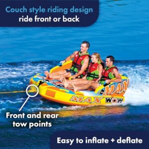 WOW Sports - Max Inflatable Towable Deck Tube - Boating Accessory - Fits Kids & Adults - Up To 3 Riders