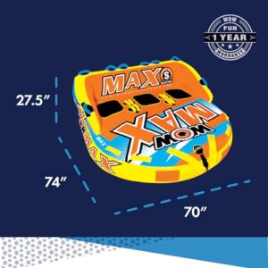 WOW Sports - Max Inflatable Towable Deck Tube - Boating Accessory - Fits Kids & Adults - Up To 3 Riders