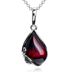 Ian and Valeri Co. Women Cherry Amber Sterling Silver Pendant Necklace Chain 46 cm 18 inches