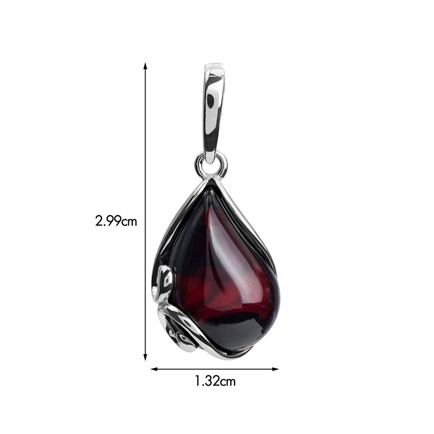 Ian and Valeri Co. Women Cherry Amber Sterling Silver Pendant Necklace Chain 46 cm 18 inches