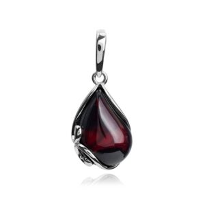 Ian and Valeri Co. Women Cherry Amber Sterling Silver Pendant Necklace Chain 46 cm 18 inches