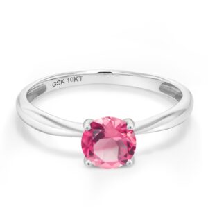 Gem Stone King 10K White Gold Pink Mystic Topaz Engagement Ring For Women (1.00 Cttw, Round 6MM, Gemstone Birthstone, Available In Size 5, 6, 7, 8, 9)