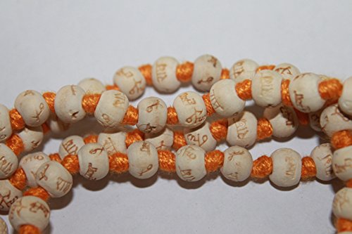 IS4A Hare Rama Hare Krishna Tulsi Holy Basil Japa Mala 108-1 8mm Beads Tulsi Mala With Gomukhi Japa Bag (Orange Knotted)