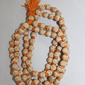 IS4A Hare Rama Hare Krishna Tulsi Holy Basil Japa Mala 108-1 8mm Beads Tulsi Mala With Gomukhi Japa Bag (Orange Knotted)