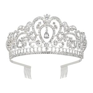 makone silver crystal crowns and tiaras with comb for girls or women queen crown princess hair accessories christmas birthday halloween party wedding tiaras valentines gifts(style-6)