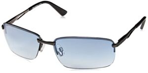 southpole 5001sp frameless sports wrap metal rectangular uv400 protection-cool sunglasses for men, 63 mm, gunmetal & blue