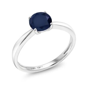 gem stone king 10k white gold blue sapphire engagement ring for women (1.00 cttw, round 6mm, gemstone september birthstone, available in size 5, 6, 7, 8, 9)