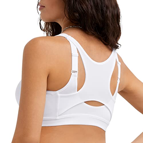 Champion womens Motion Control Zip Sports Bra, White, 38DD US