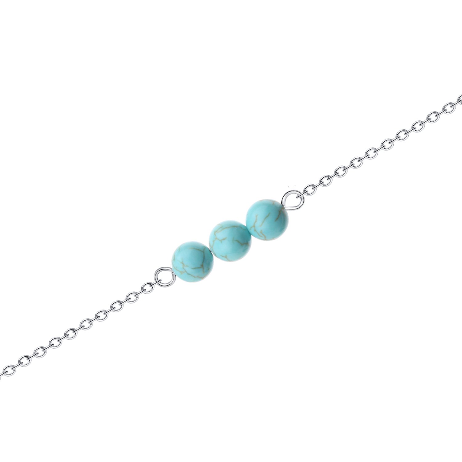 Fondgem Turquoise Stone Bar Choker Necklace – Handmade Delicate Genuine Gemstone Girls Small Turquoise Simple Gemstone Birthstone Gem Bead Jewelry Necklace Dainty 16 Silver for Women Teen Girls