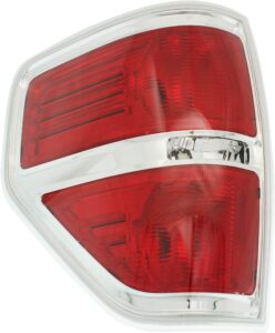 garage-pro tail light lamp compatible with 2009-2014 ford f-150 styleside red lens driver side with chrome bezel trim design