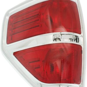 Garage-Pro Tail Light Lamp Compatible with 2009-2014 Ford F-150 Styleside Red Lens Driver Side With Chrome Bezel Trim Design