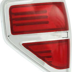 Garage-Pro Tail Light Lamp Compatible with 2009-2014 Ford F-150 Styleside Red Lens Driver Side With Chrome Bezel Trim Design