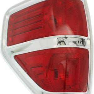 Garage-Pro Tail Light Lamp Compatible with 2009-2014 Ford F-150 Styleside Red Lens Driver Side With Chrome Bezel Trim Design