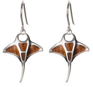 925 sterling silver hawaiian manta ray opal koa wood larimar gemstone dangle hook earrings, nickle free hypoallergenic for sensitive skin, gift box included (koa wood)