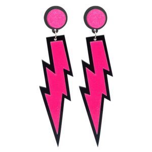 miayon women 80s 90s earrings retro delicate neon earrings lightning drop hook earrings for women (rose red)