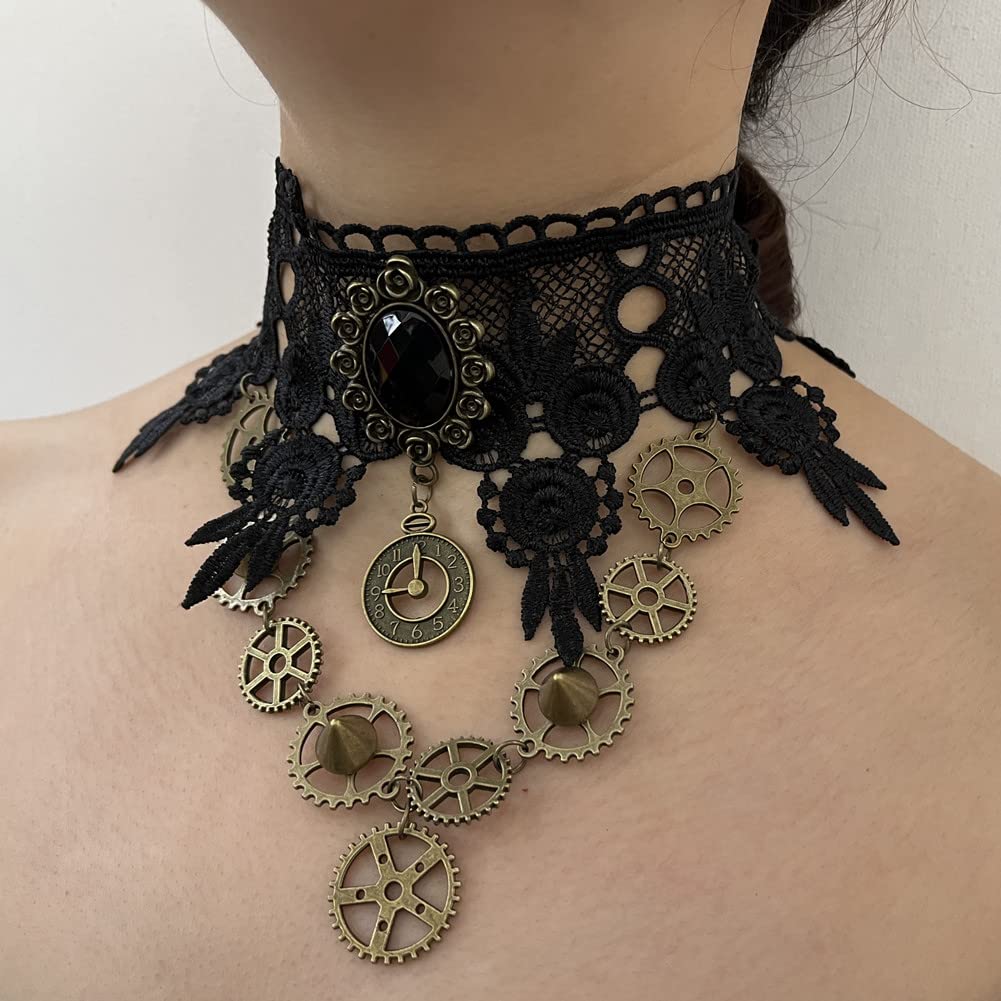 MIUNIKO Women Party Gothic Steampunk Gear Collar Choker Necklace Party Accessories