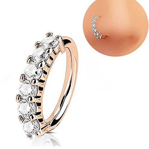 Kuyiuif Small Thin Flower Clear Crystal 5 CZ Gem Nose Ring Stud Hoop-Sparkly Crystal Nose Ring