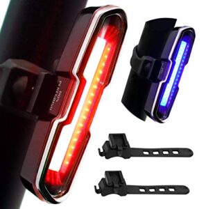 bike tail light powerful 110 lumens - waterproof & rechargeable usb-c, quick release mounts with 5 red/blue modes for night riding, don peregrino b2 rear bike light