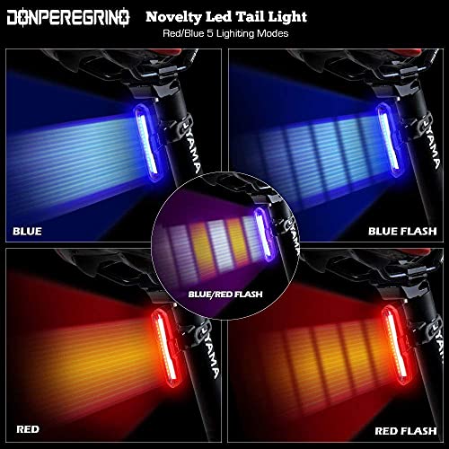 Bike Tail Light Powerful 110 Lumens - Waterproof & Rechargeable USB-C, Quick Release Mounts with 5 Red/Blue Modes for Night Riding, DON PEREGRINO B2 Rear Bike Light