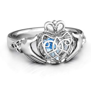 10k white gold caged hearts celtic claddagh ring by jewlr