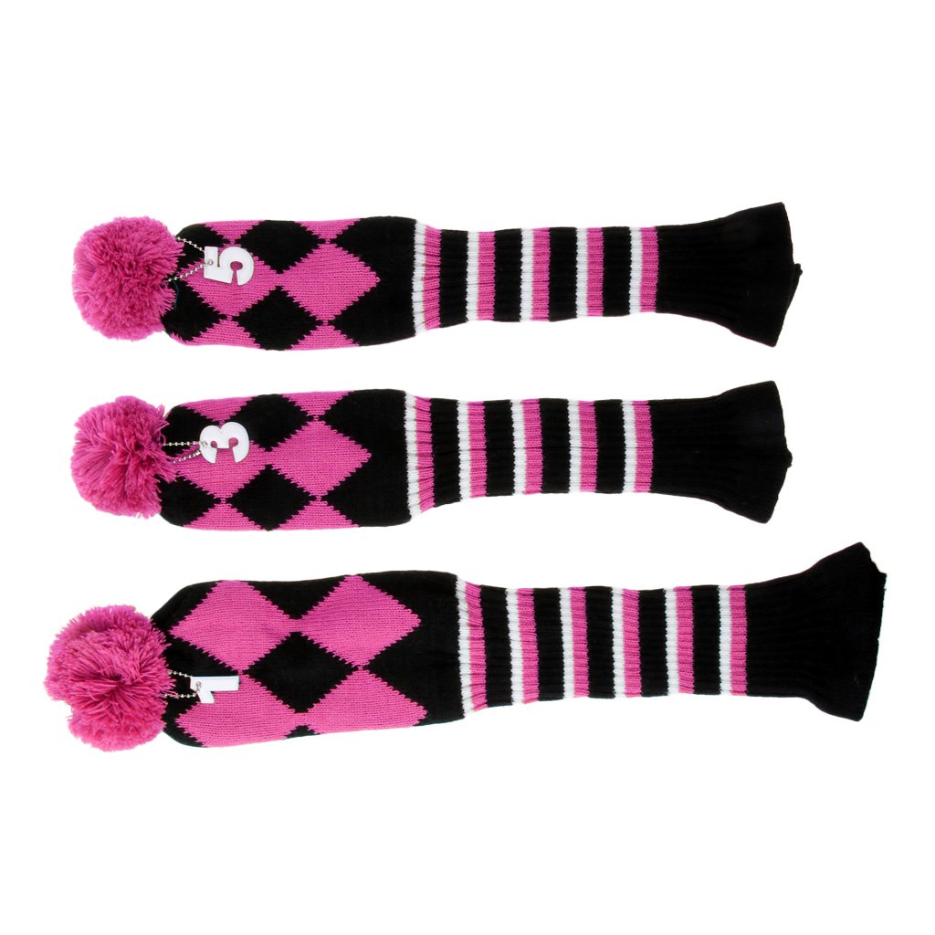 Baosity Knitted Golf Club Head Covers Set of 3, Perfect for Driver Wood(460cc), Fairway Wood, Hybrid(UT), Multicolor - Pink, One Size