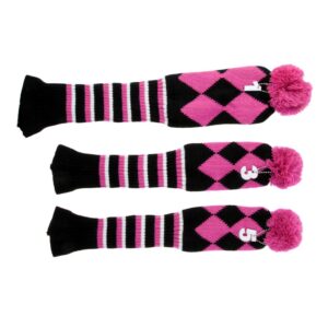 baosity knitted golf club head covers set of 3, perfect for driver wood(460cc), fairway wood, hybrid(ut), multicolor - pink, one size