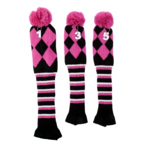 Baosity Knitted Golf Club Head Covers Set of 3, Perfect for Driver Wood(460cc), Fairway Wood, Hybrid(UT), Multicolor - Pink, One Size