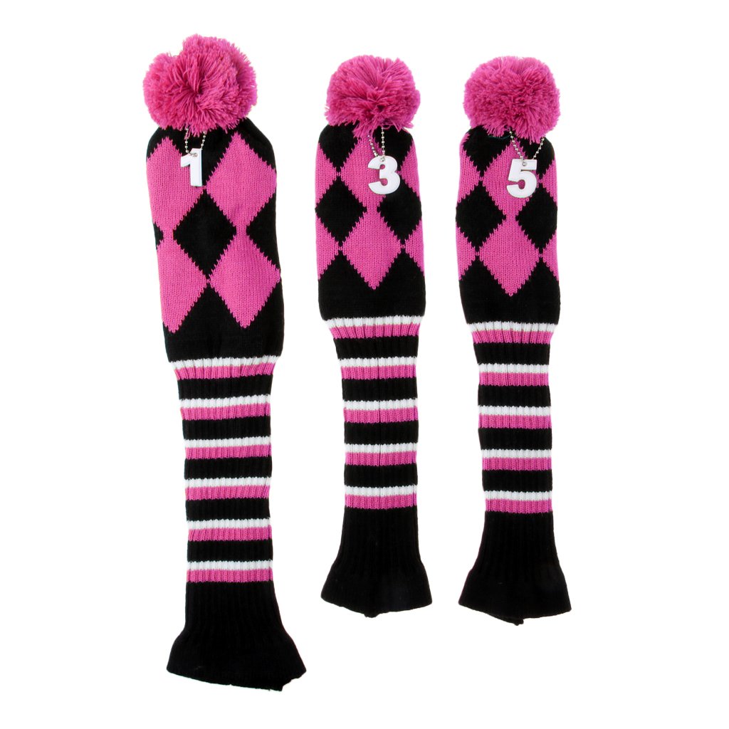 Baosity Knitted Golf Club Head Covers Set of 3, Perfect for Driver Wood(460cc), Fairway Wood, Hybrid(UT), Multicolor - Pink, One Size