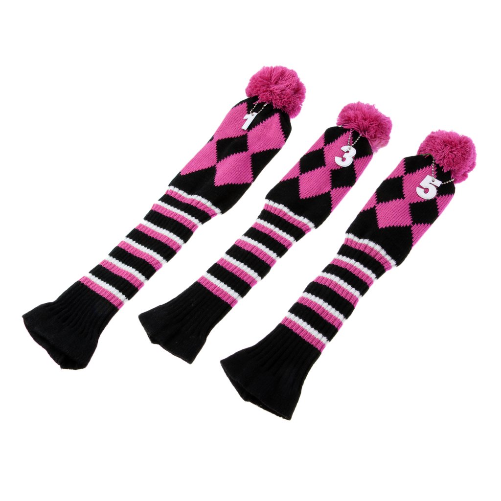 Baosity Knitted Golf Club Head Covers Set of 3, Perfect for Driver Wood(460cc), Fairway Wood, Hybrid(UT), Multicolor - Pink, One Size