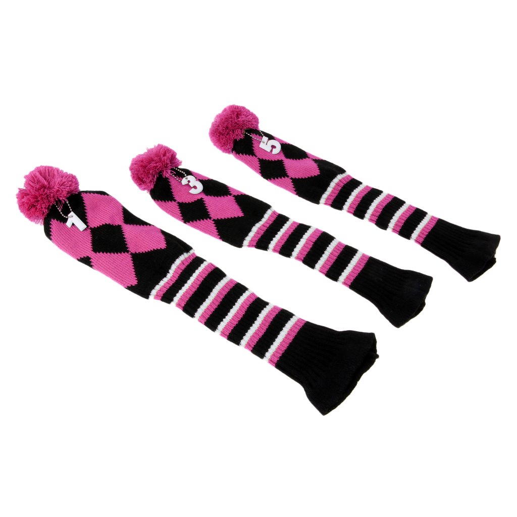 Baosity Knitted Golf Club Head Covers Set of 3, Perfect for Driver Wood(460cc), Fairway Wood, Hybrid(UT), Multicolor - Pink, One Size