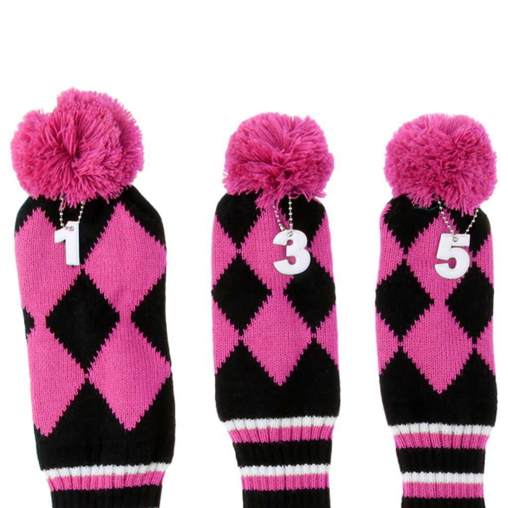 Baosity Knitted Golf Club Head Covers Set of 3, Perfect for Driver Wood(460cc), Fairway Wood, Hybrid(UT), Multicolor - Pink, One Size