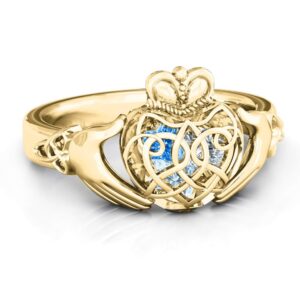 10k yellow gold caged hearts celtic claddagh ring by jewlr