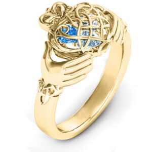 10K Yellow Gold Caged Hearts Celtic Claddagh Ring by JEWLR