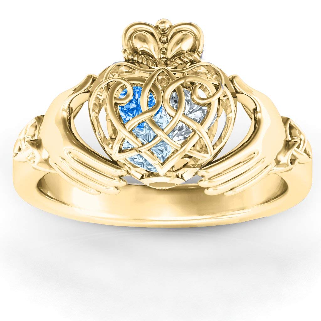 10K Yellow Gold Caged Hearts Celtic Claddagh Ring by JEWLR