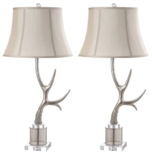 safavieh lighting collection adele rustic silver antler 16-inch bedroom living room home office desk nightstand table lamp set of 2 (led bulbs included)