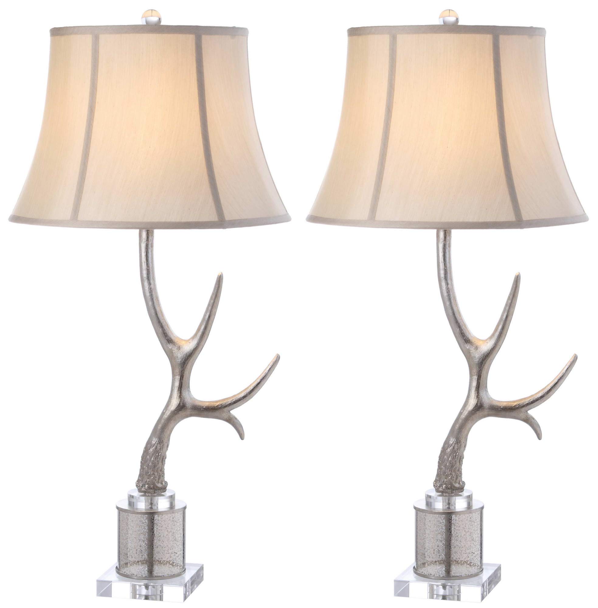 SAFAVIEH Lighting Collection Adele Rustic Silver Antler 16-inch Bedroom Living Room Home Office Desk Nightstand Table Lamp Set of 2 (LED Bulbs Included)