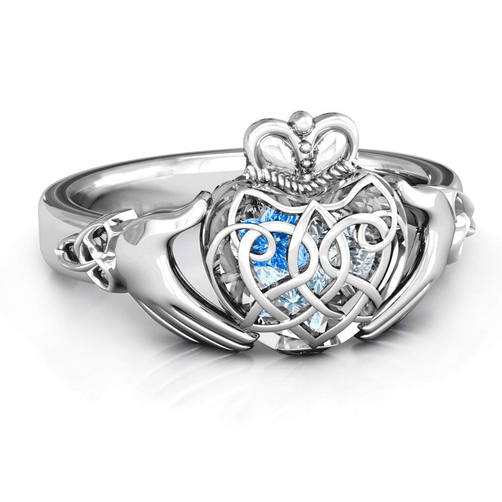 Sterling Silver Caged Hearts Celtic Claddagh Ring by JEWLR