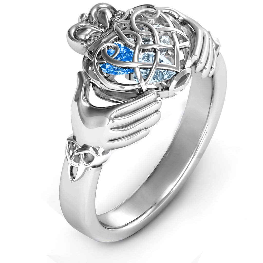 Sterling Silver Caged Hearts Celtic Claddagh Ring by JEWLR