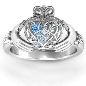 Sterling Silver Caged Hearts Celtic Claddagh Ring by JEWLR