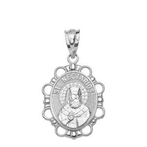 sterling silver st. nectarios of aegina oval medal protection charm pendant