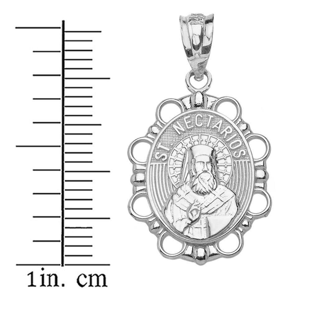 Sterling Silver St. Nectarios of Aegina Oval Medal Protection Charm Pendant