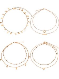 bbto 4 pieces layered pendant choker necklace gold layering chain choker for women girls (style a)