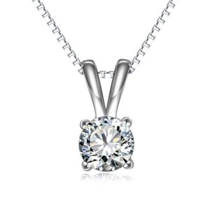 lonago 925 sterling silver 5a cubic zirconia necklace solitaire pendant necklace for women (1.0 carats round cz pendant necklace)