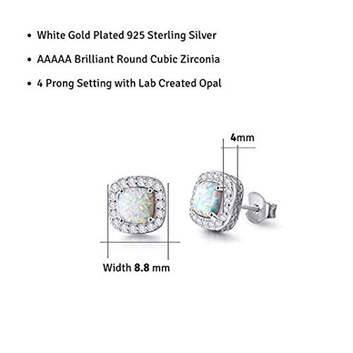 Carleen Created Opal Earrings 925 Sterling Silver October Birthstone Cubic Zirconia CZ Halo Stud Earrings Jewelry Birthday Gifts for Women