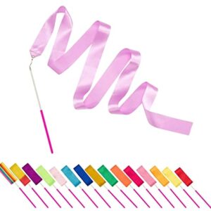 PAMASE Dance Ribbons - 16 Packs Ribbon Wands with Non-slip Handle for Kids, 6.6ft Rhythmic Gymnastics Dancing Rainbow Twirler Sticks Streamers Dance Flags