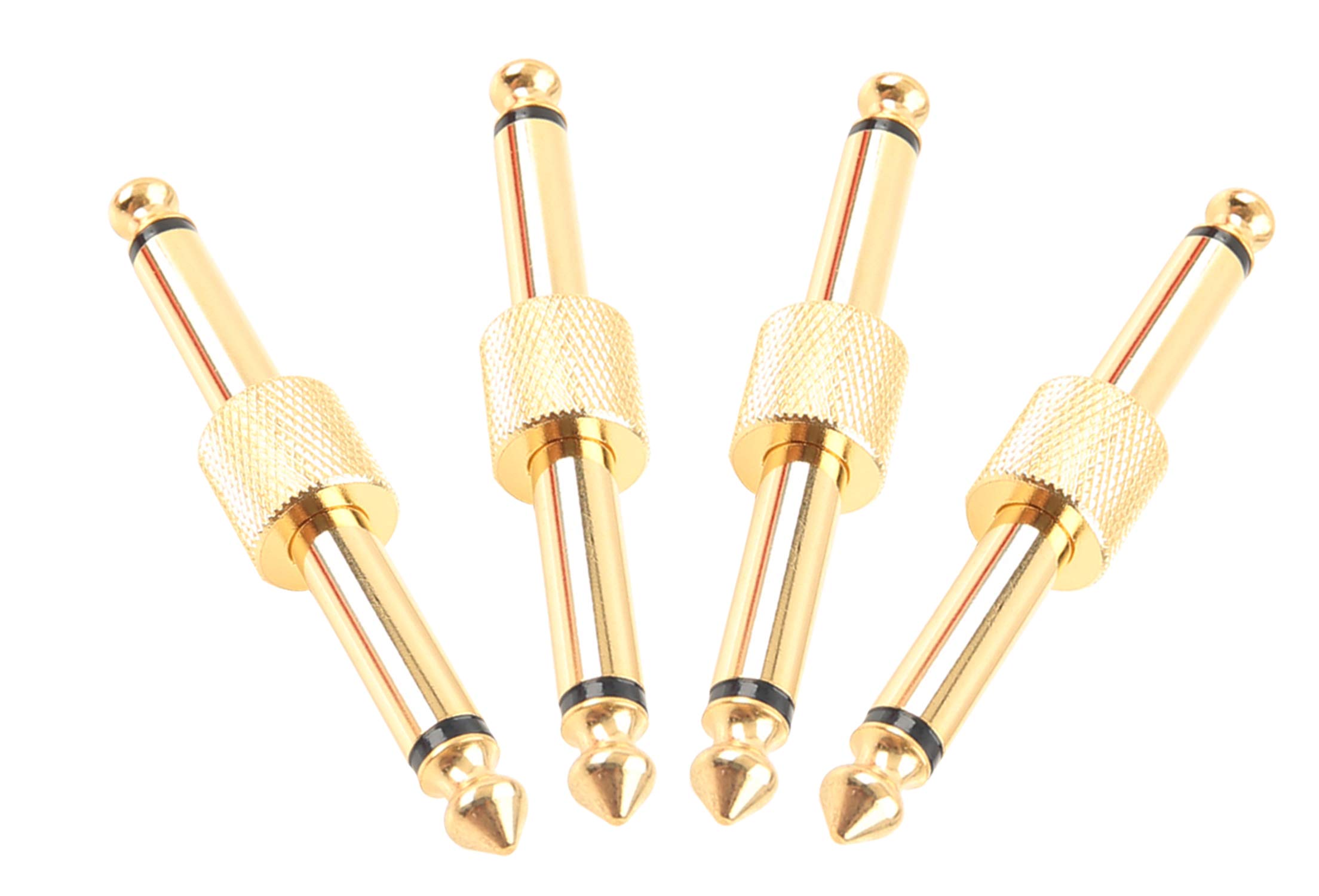 Devinal Professional Guitar Pedal Coupler, 1/4 inch TS Guitar Effects Pedal to Pedal Connector Straight Type, Gold Planted (4 Pack)