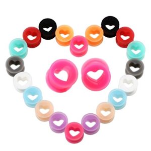 IPINK-20Pcs Heart Soft Flexible Silicone Ear Plugs Double Flared Expander Flesh Tunnels (10 Pairs of 00G(10mm))