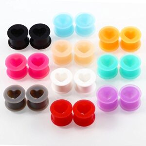 IPINK-20Pcs Heart Soft Flexible Silicone Ear Plugs Double Flared Expander Flesh Tunnels (10 Pairs of 00G(10mm))